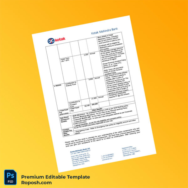 Customizable India Kotak Mahindra Bank Employment Verification Letter Word & PDF Template 3 page ...