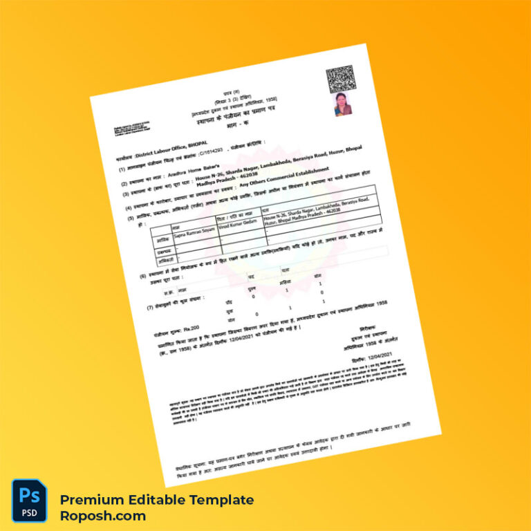 Customizable India Labour Department Registration Certificate Editable ...