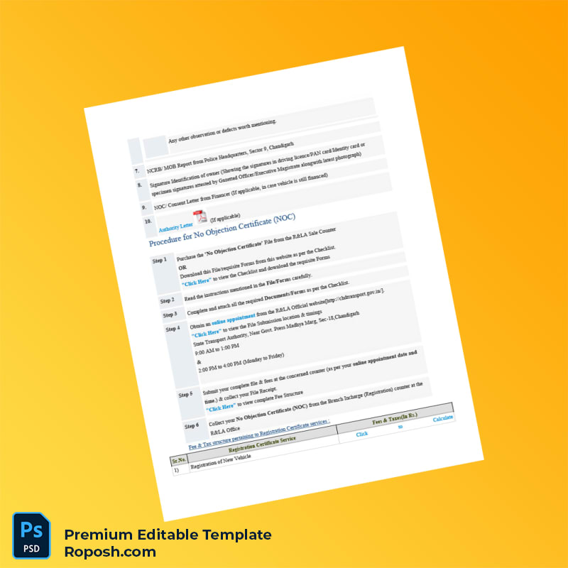 Customizable India No Objection Certificate FORMAT for Vehicle Registration Editable Word & PDF ...