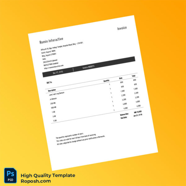 India Romin Interactive Invoice Template in Word and PDF formats | roposh