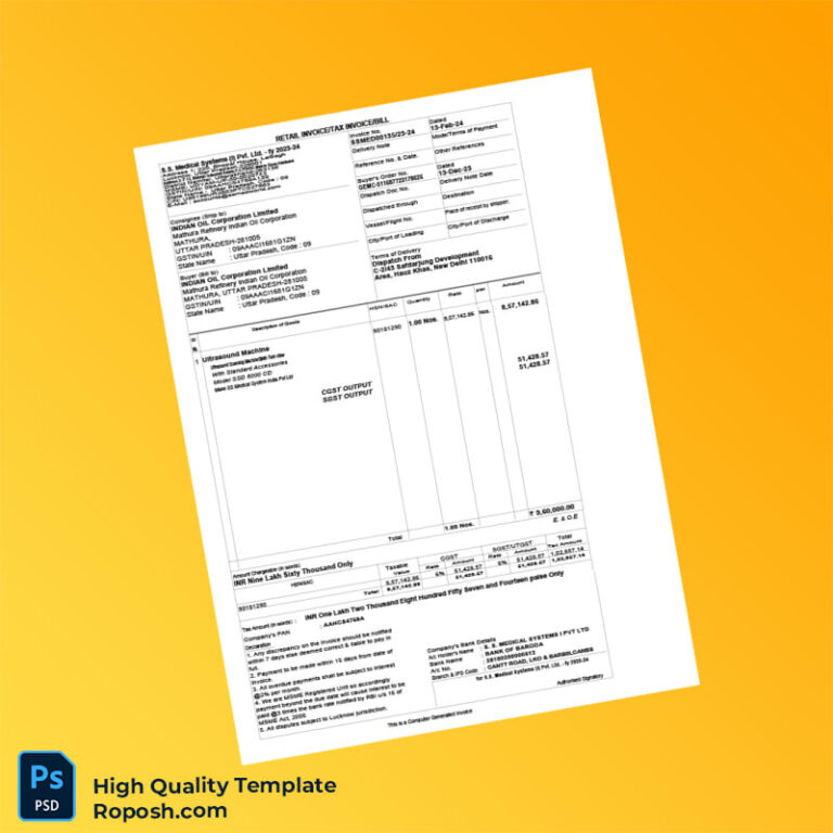 India S S Medical Systems I Pvt Ltd Invoice Template in Word and PDF formats | roposh