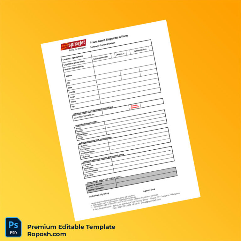 Customizable India Travel Agent Registration Form Editable Word & PDF ...