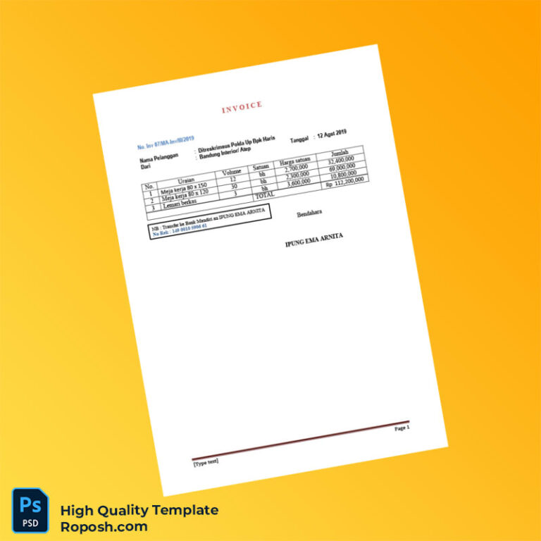 Indonesia Bandung Interior Invoice Template in Word and PDF formats ...