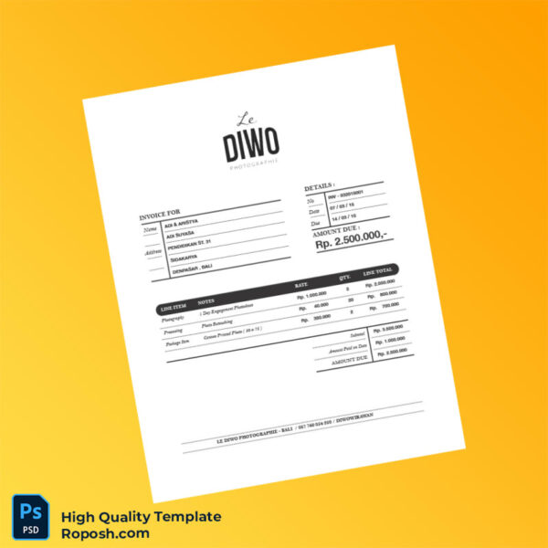 Indonesia Le Diwo Photographie Invoice Template in Word and PDF formats ...