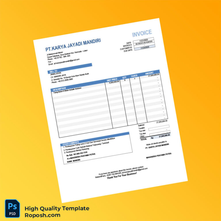 Indonesia PT Karya Jayadi Mandiri Invoice Template in Word and PDF ...