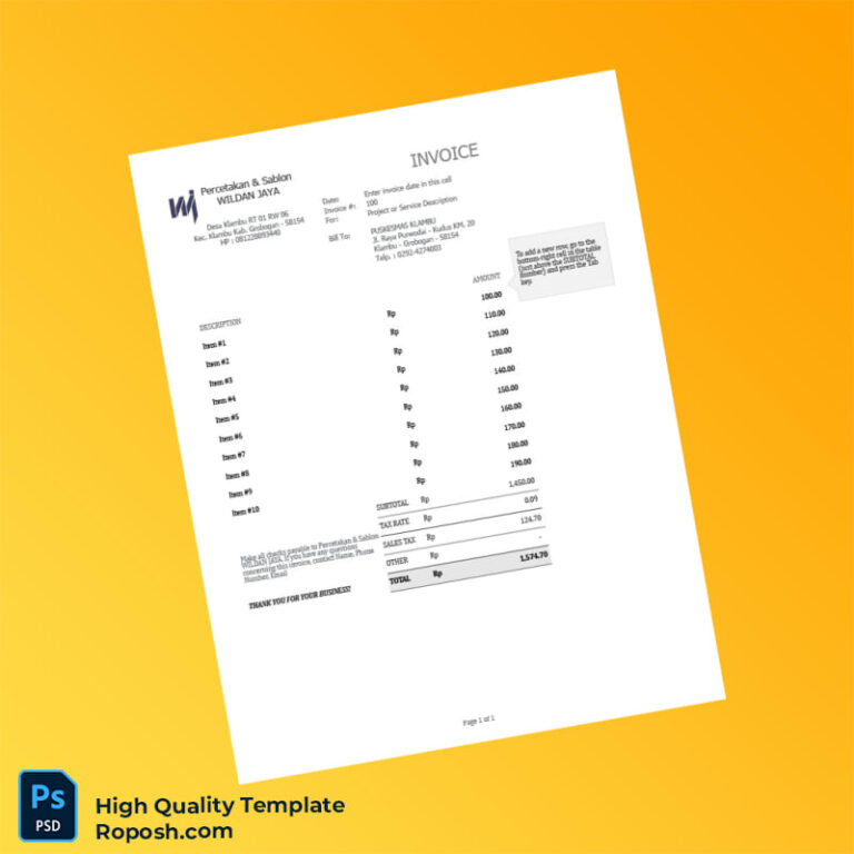 Indonesia Percetakan Sablon Wildan Jaya Invoice Template in Word and ...