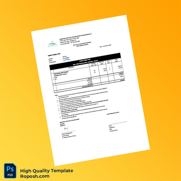 Malaysia Amverton Cove Golf Island Resort Sdn Bhd Pro Forma Invoice ...