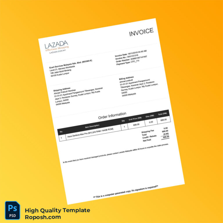 Malaysia Ecart Services Malaysia Sdn Bhd Invoice Template in Word and ...