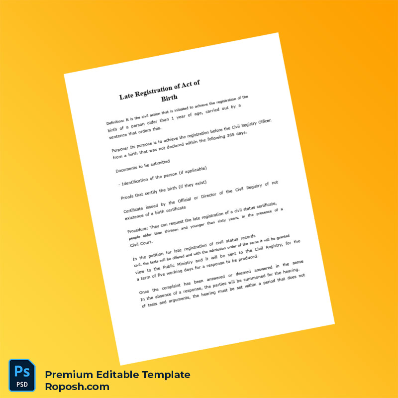 Customizable Mexico Municipal Registry Late Registration Petition for Birth Certificate Editable ...