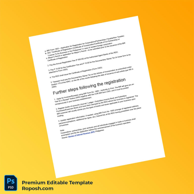 Customizable Philippines Bureau of Internal Revenue Registration ...