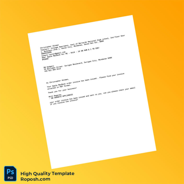 Philippines DB Gadgets Invoice Template in Word and PDF formats | roposh