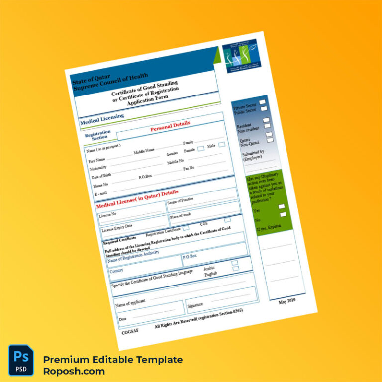 Customizable Qatar Supreme Council of Health Certificate of Good ...