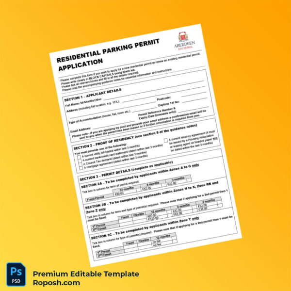 Customizable Residential Parking Permit Application Form Editable Word & PDF Template 2 page ...