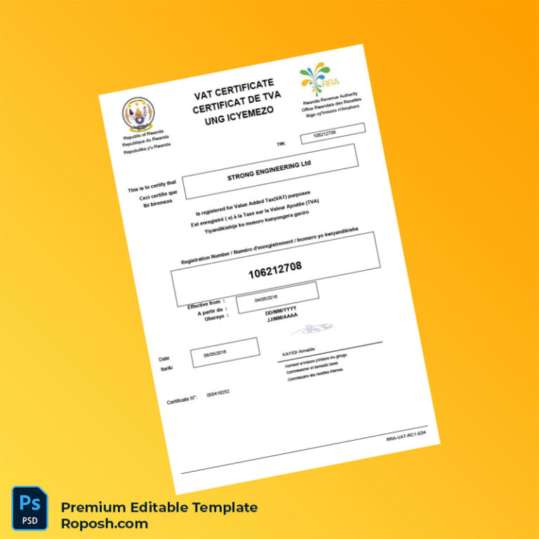 Customizable Rwanda Rwanda Revenue Authority VAT Registration ...