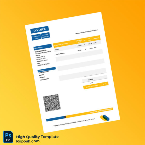 Spain REDIVERSITY S L Invoice Template in Word and PDF formats | roposh