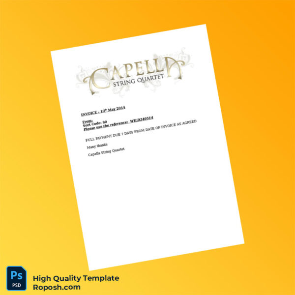 UK Capella String Quartet Invoice Template in Word and PDF formats | roposh