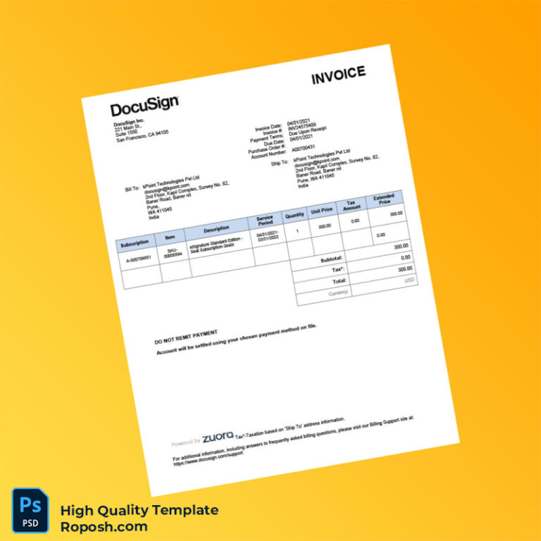 USA DocuSign Invoice Template in Word and PDF formats | roposh