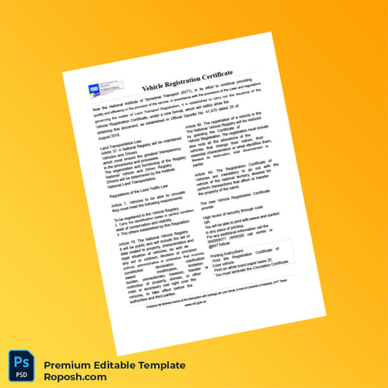 Customizable Vehicle Registration Certificate Editable Word & PDF ...