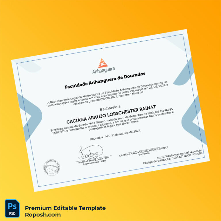 Editable Brazil Anhanguera University Bachelor of Psychology Template ...