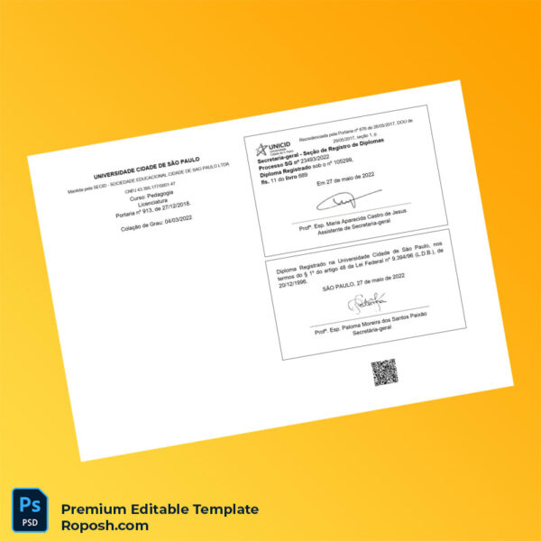 Editable Brazil Universidade Cidade de São Paulo Bachelor of Education ...