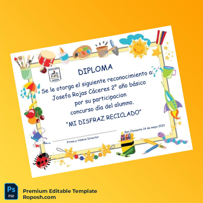 Editable Chile San Clemente School Diploma Template - Fast Edit | roposh