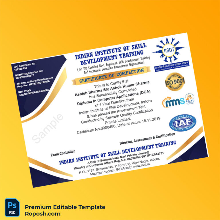 Editable India Indian Institute of Skill Development Training Diploma ...