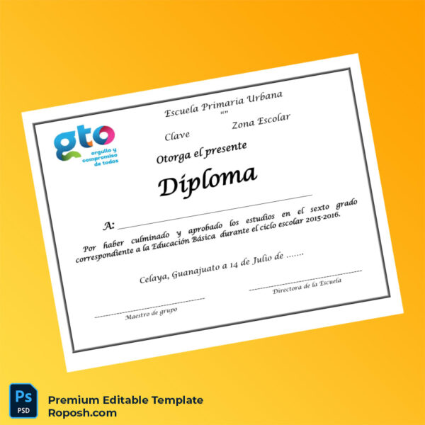 Editable Mexico Escuela Primaria Urbana High School Diploma - Instant ...