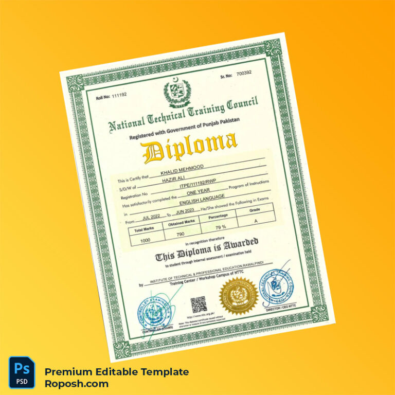 Editable Pakistan Institute Diploma Template - Fast Edit | roposh