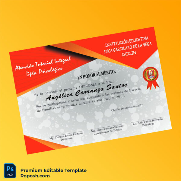 Editable Peru Inca Garcilazo de la Vega High School Diploma Template ...