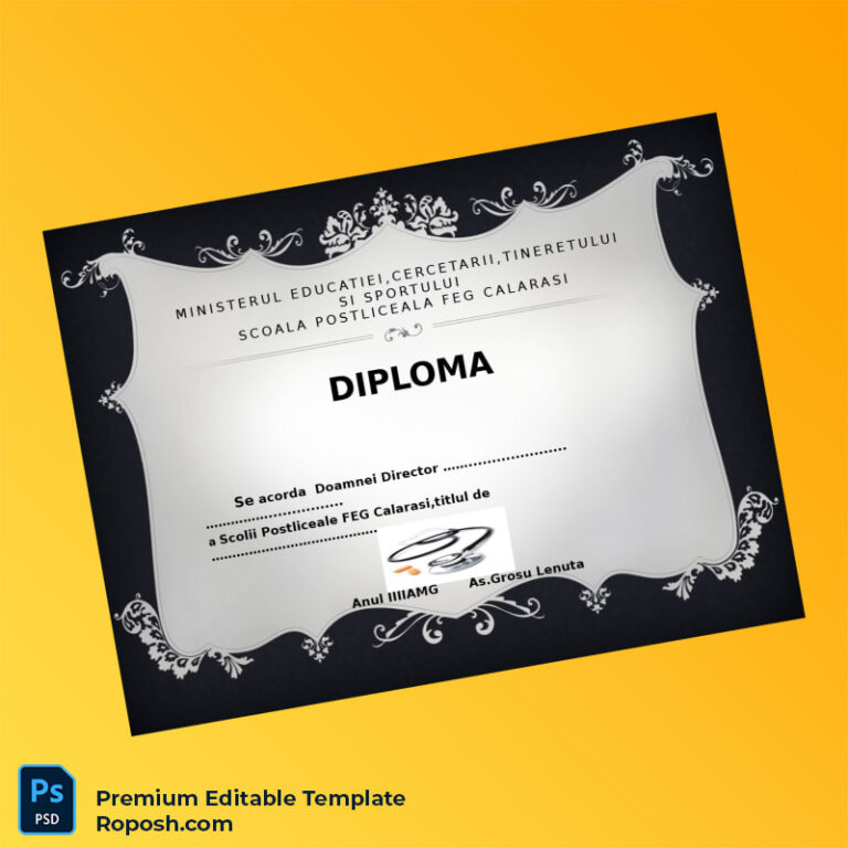Editable Romania Post-High School FEG Calarasi Director Diploma ...