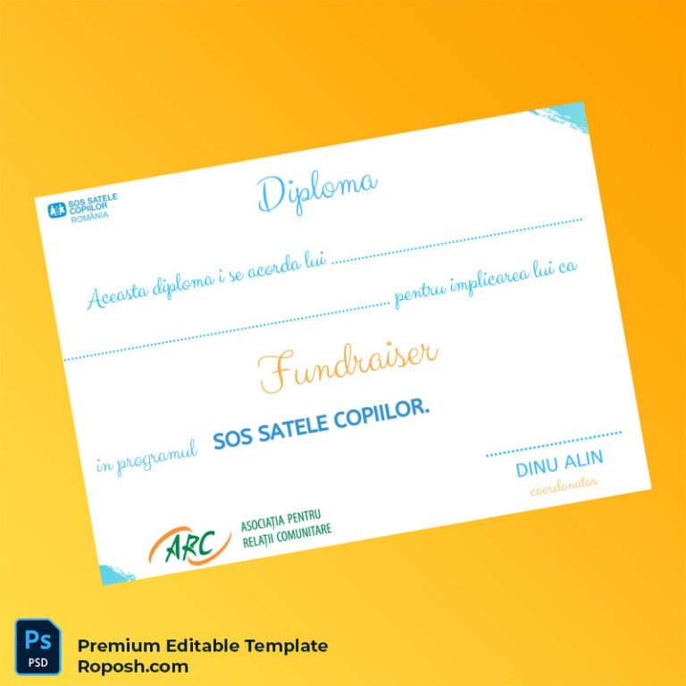 Editable Romania SOS Satele Copiilor Fundraiser Diploma Template - Fast ...