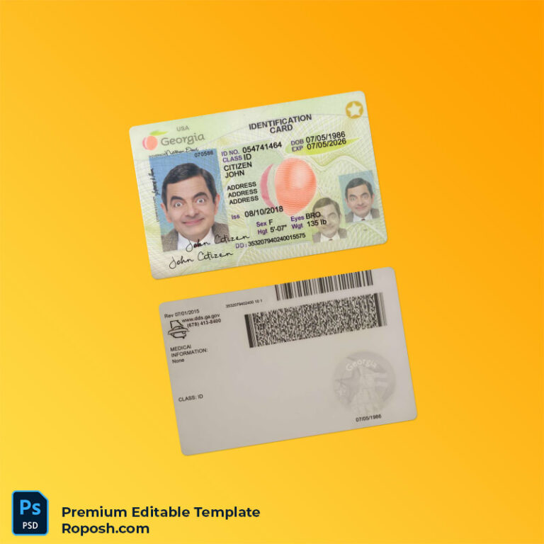 Editable Georgia id card psd template | roposh