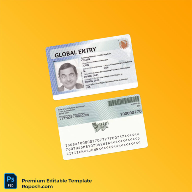 Editable PSD for USA Global entry card PSD template - Fast Edit | roposh