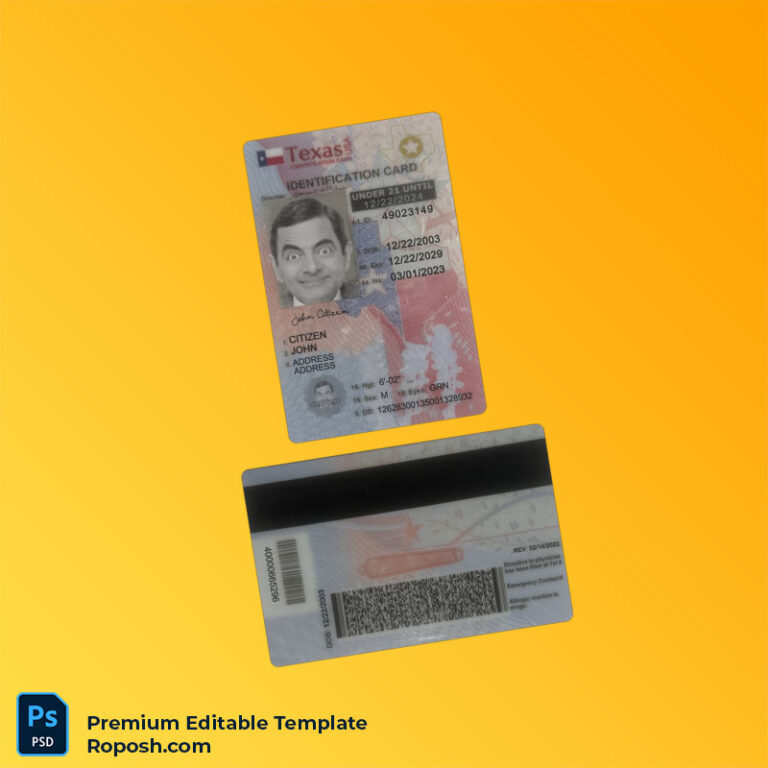 Editable PSD for USA Texas ID card PSD template - Digital Copy | roposh